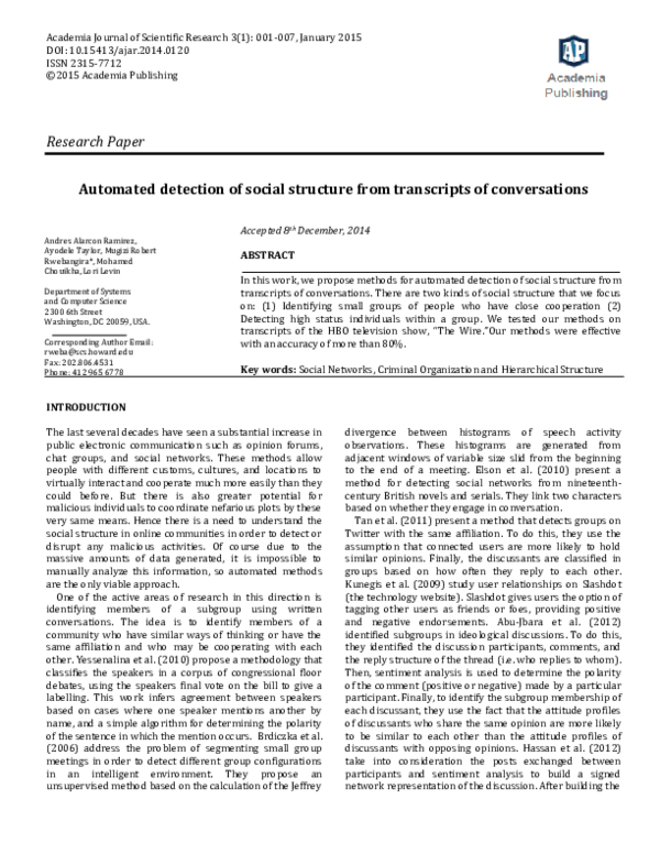 (PDF) Automated detection of social structure from transcripts of ...