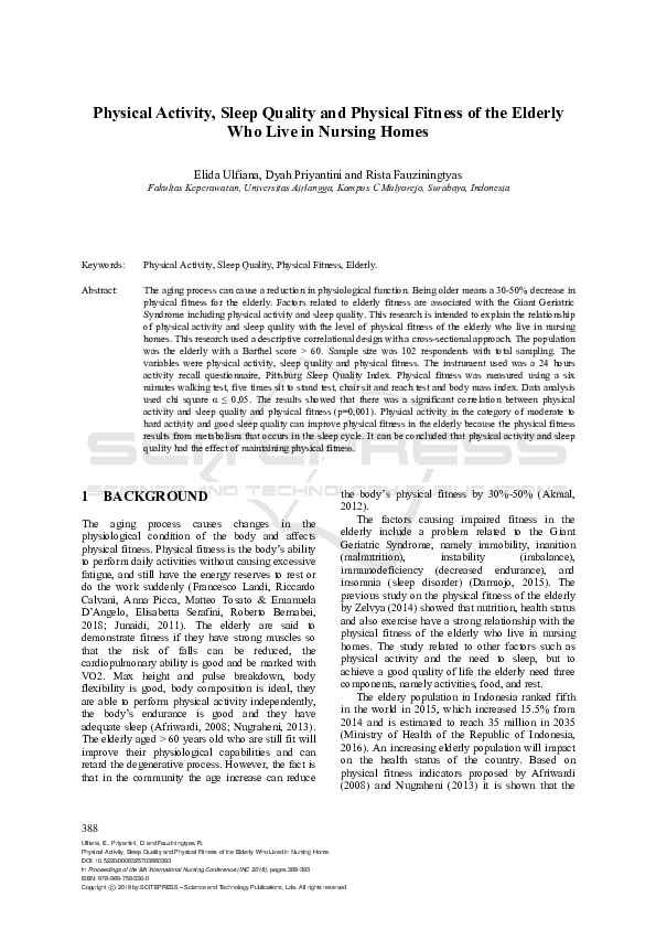 (PDF) Physical Activity, Sleep Quality and Physical Fitness of the Elderly Who Lived in Nursing Home