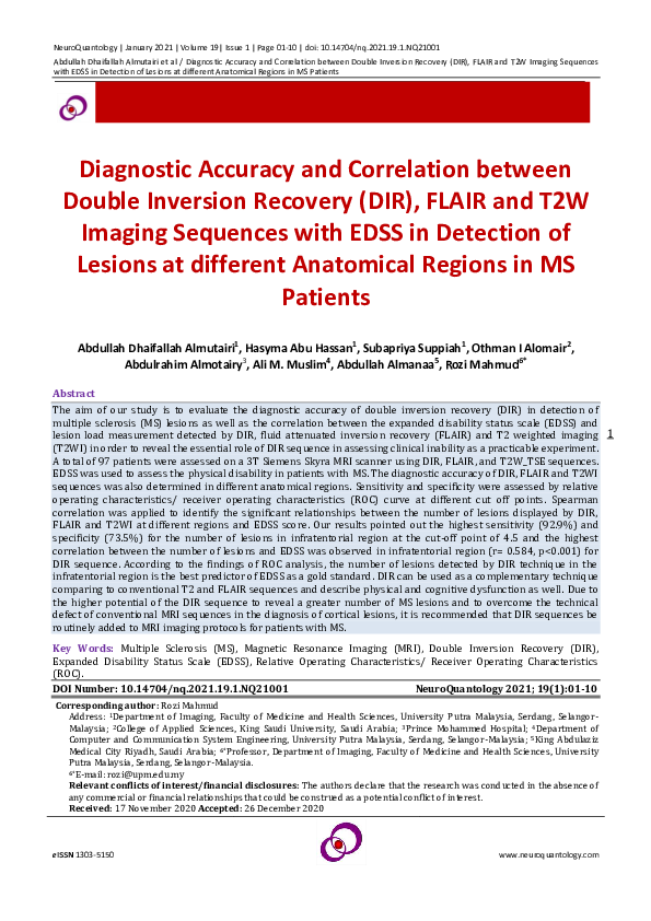 (PDF) Diagnostic Accuracy and Correlation between Double Inversion ...