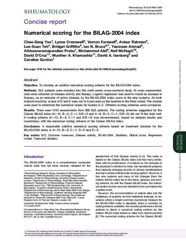 (PDF) Numerical scoring for the BILAG-2004 index