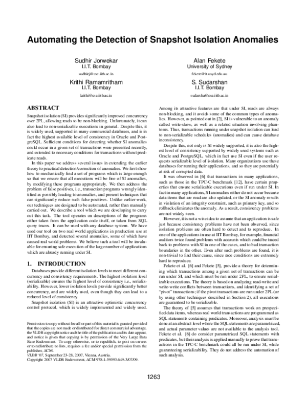 (PDF) Automating the detection of snapshot isolation anomalies