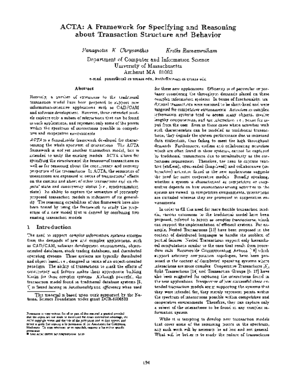 (PDF) ACTA: a framework for specifying and reasoning about transaction structure and behavior