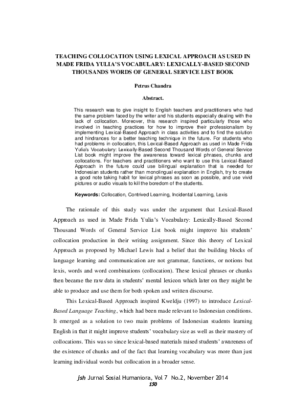 (PDF) Teaching Collocation Using Lexical Approach as Used in Made Frida ...