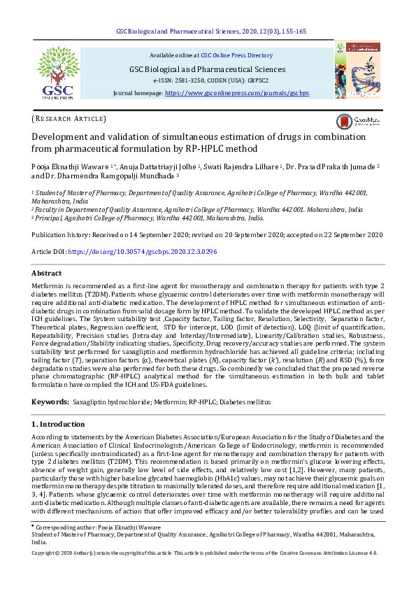 Pdf Development And Validation Of Simultaneous Estimation Of Drugs In Combination From