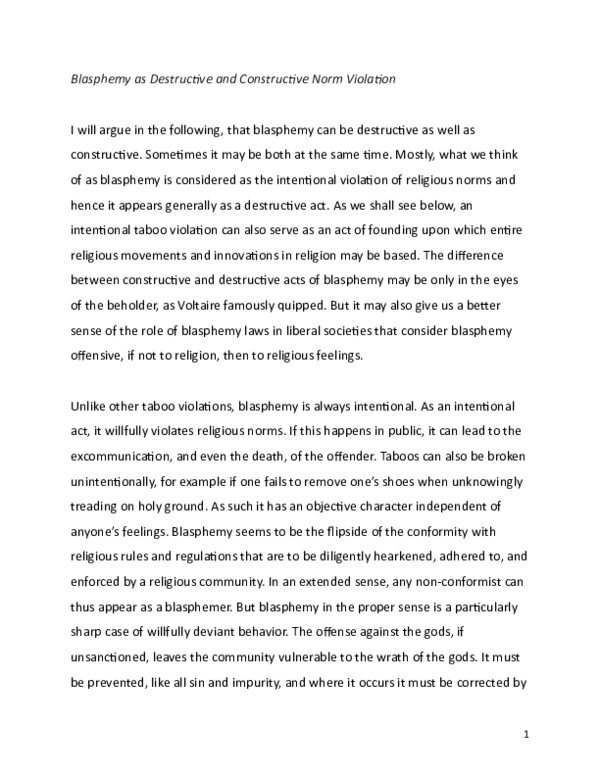 (PDF) Blasphemy as Destructive and Constructive Norm Violation ...