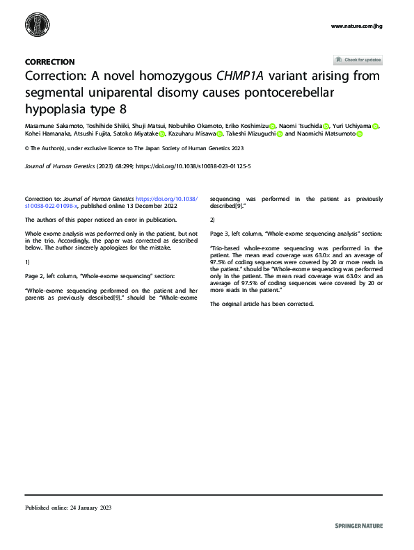 (PDF) Correction: A novel homozygous CHMP1A variant arising from segmental uniparental disomy ...
