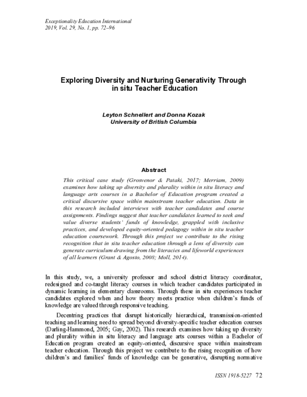 (PDF) Exploring Diversity and Nurturing Generativity Through in situ ...