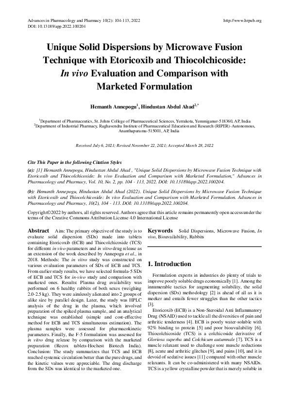 (PDF) Unique Solid Dispersions by Microwave Fusion Technique with ...