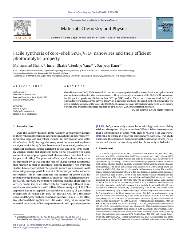 (PDF) Facile synthesis of core–shell SnO2/V2O5 nanowires and their efficient photocatalytic property