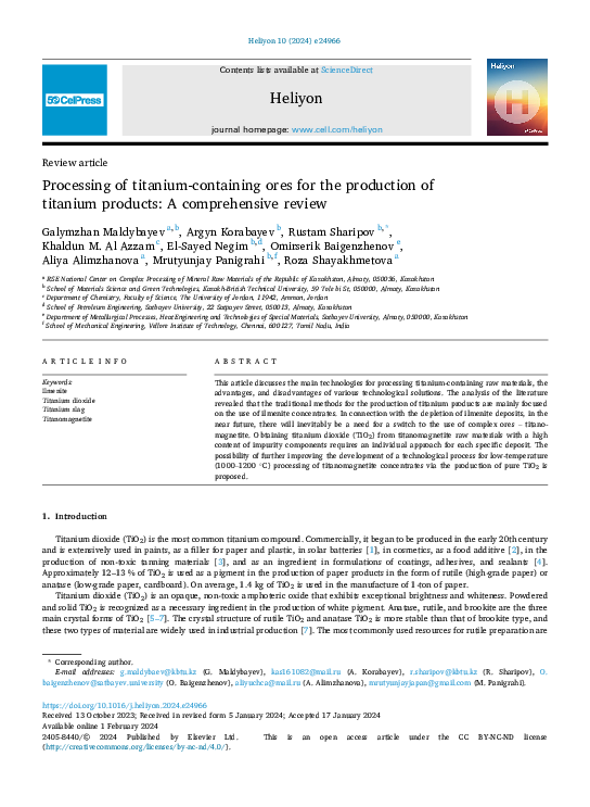 (PDF) Processing of titanium-containing ores for the production of ...