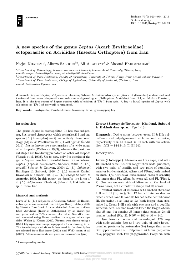 (PDF) A new species of the genus Leptus (Acari: Erythraeidae ...