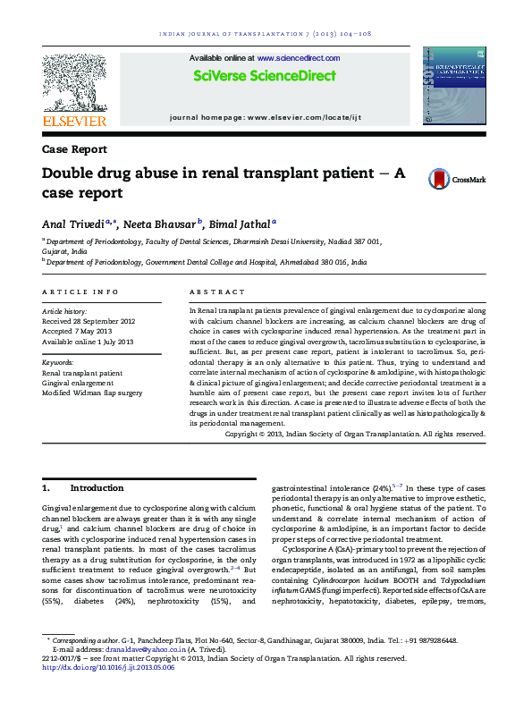 (PDF) Double drug abuse in renal transplant patient – A case report ...