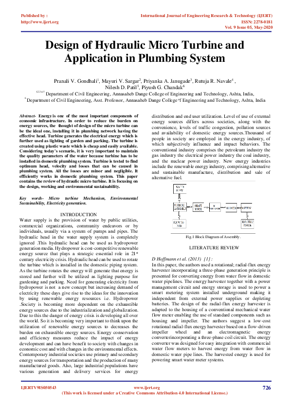 (PDF) Design of Hydraulic Micro Turbine and Application in Plumbing System