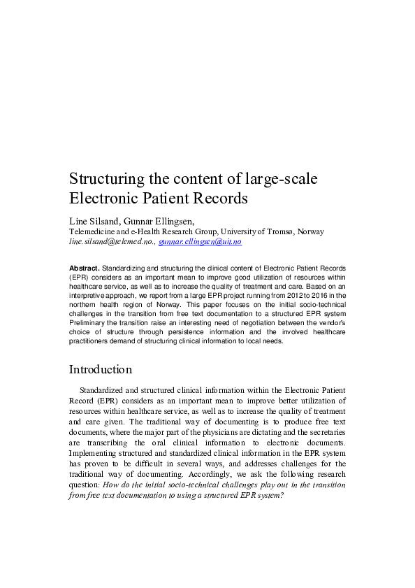 (PDF) Structuring the content of large-scale Electronic Patient Records