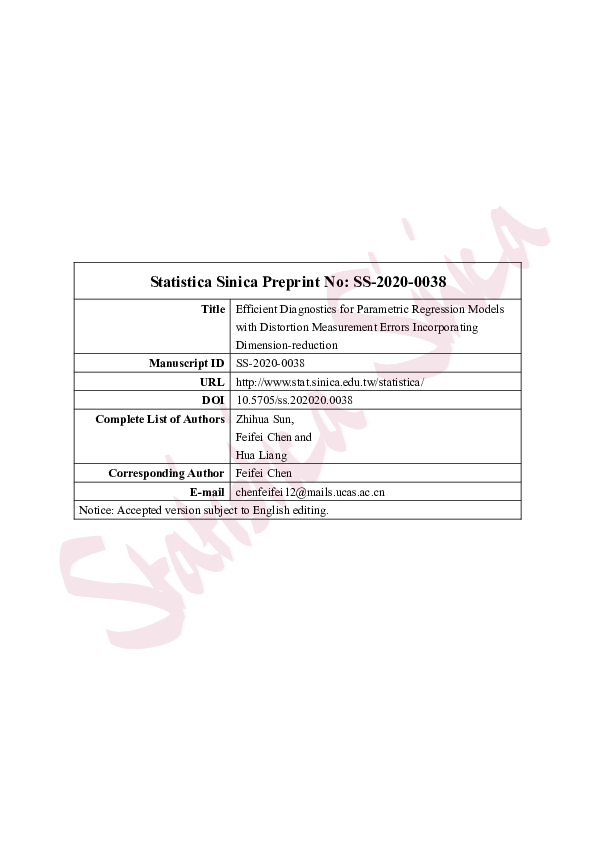 (PDF) Efficient Diagnostics for Parametric Regression Models with Distortion Measurement Errors ...