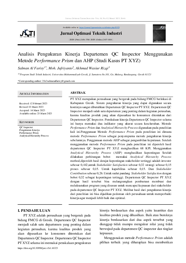 (PDF) Analisis Pengukuran Kinerja Departemen QC Inspector Menggunakan ...