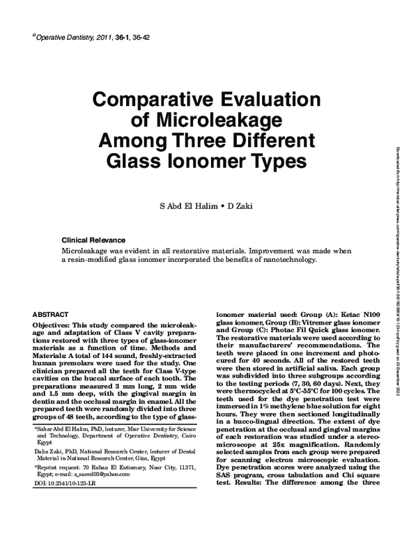 (PDF) Comparative Evaluation of Microleakage Among Three Different ...