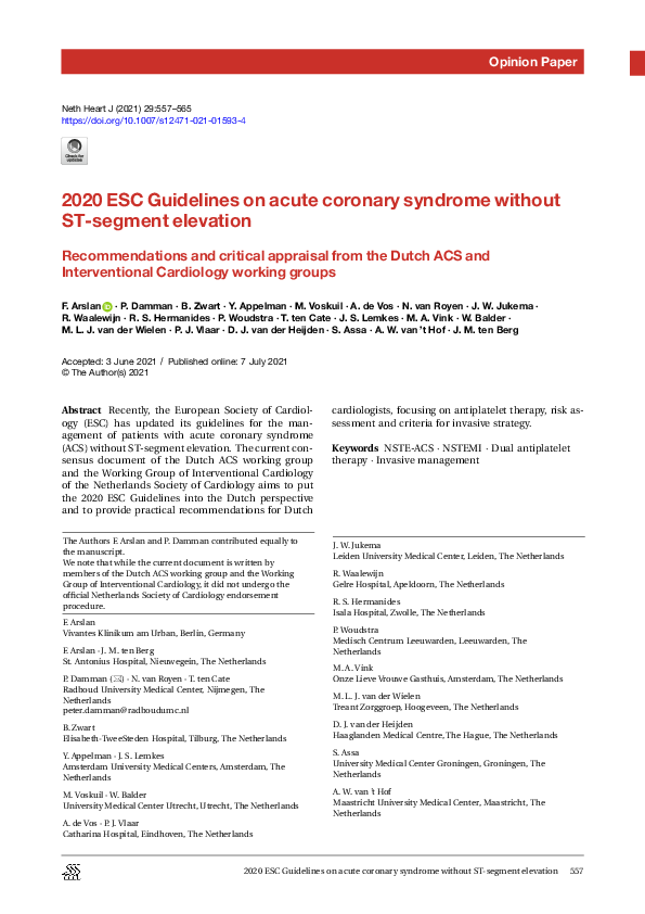 (PDF) 2020 ESC Guidelines on acute coronary syndrome without ST-segment ...