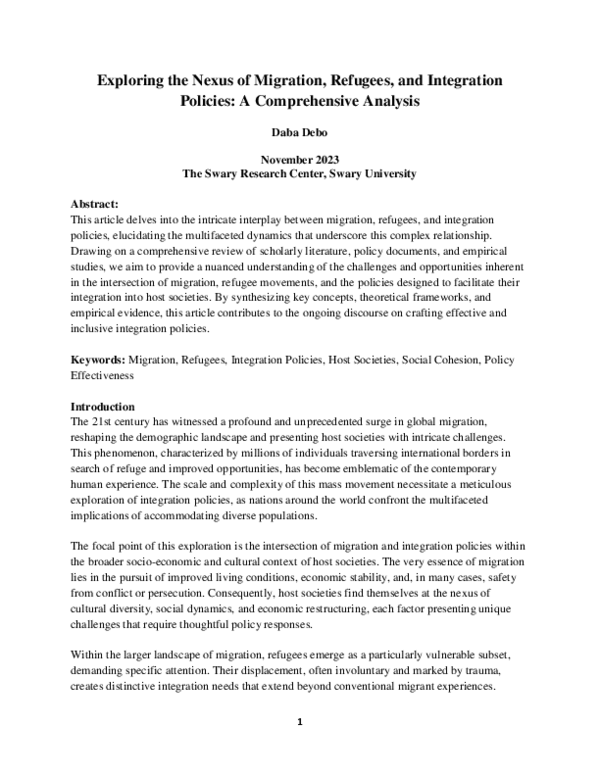 (PDF) Exploring the Nexus of Migration, Refugees, and Integration ...