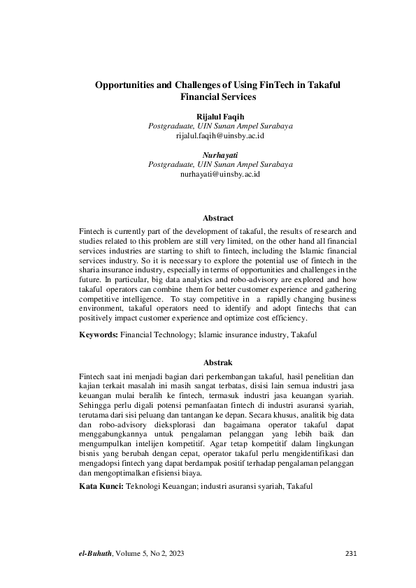 (PDF) Opportunities and Challenges of Using FinTech in Takaful ...