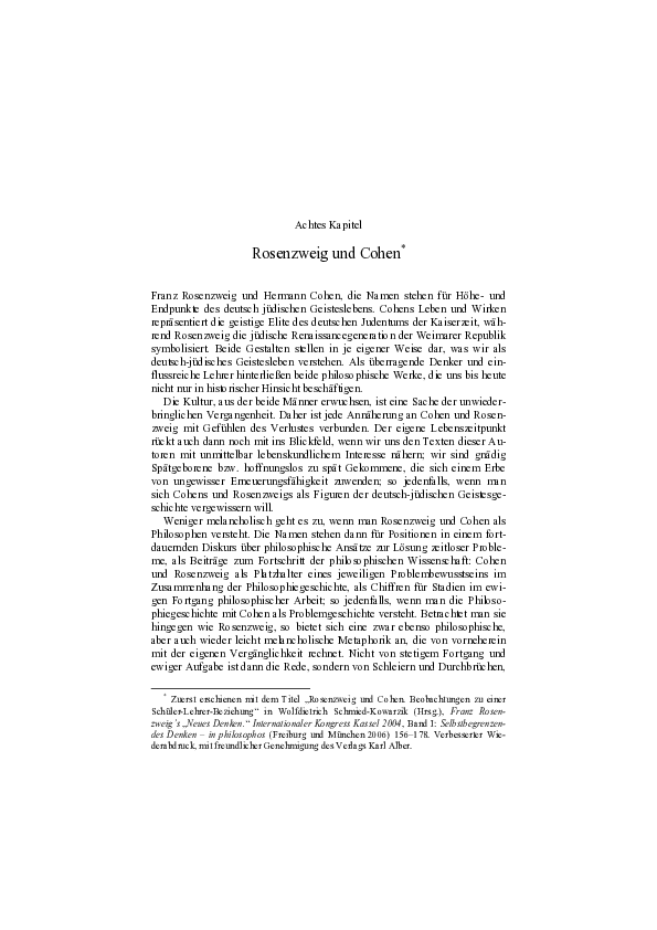(PDF) Rosenzweig und Cohen | Michael Zank - Academia.edu