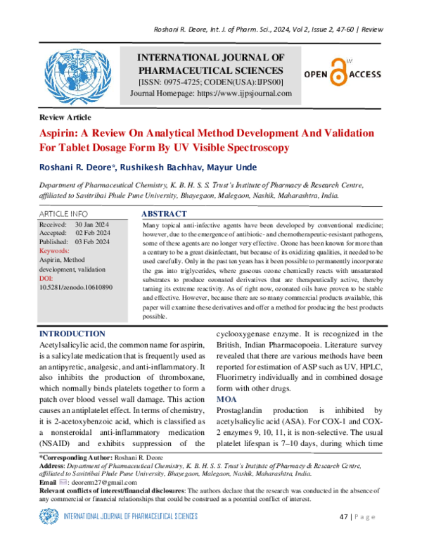 (PDF) Aspirin: A Review On Analytical Method Development And Validation For Tablet Dosage Form ...