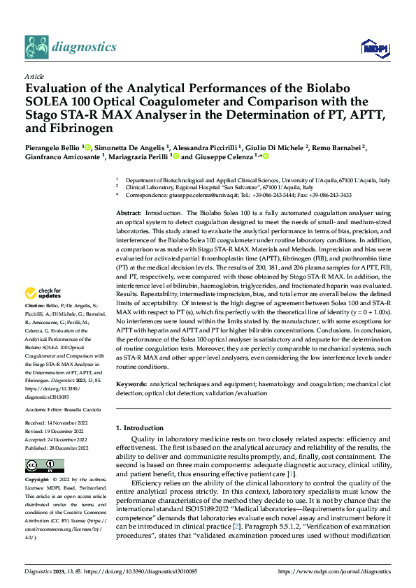 (PDF) Evaluation of the Analytical Performances of the Biolabo SOLEA ...