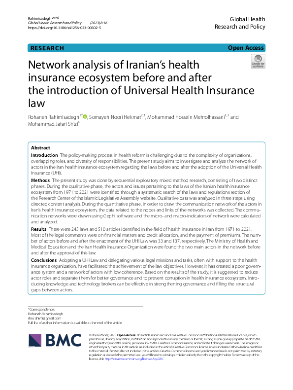 (PDF) Network analysis of Iranian's health insurance ecosystem before ...