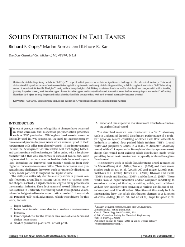 (PDF) Solids distribution in tall tanks