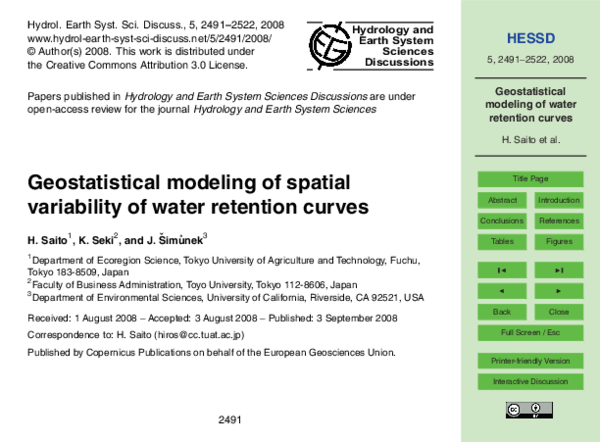 (PDF) Geostatistical modeling of spatial variability of water retention curves