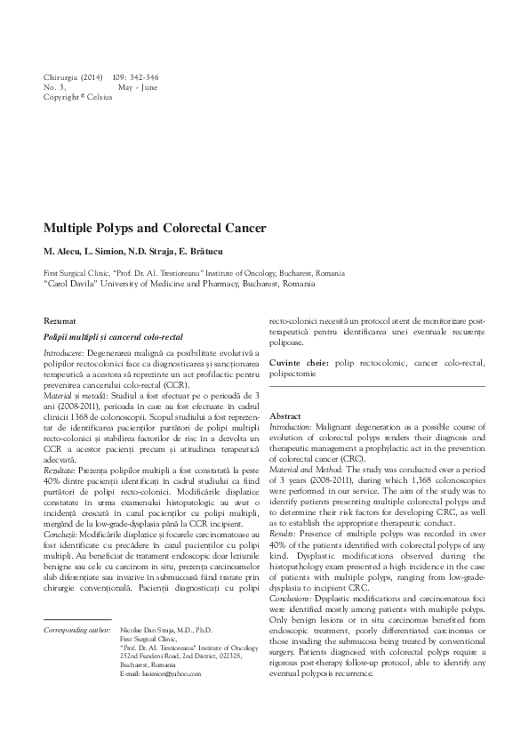 (PDF) Multiple polyps and colorectal cancer | Eugen Bratucu - Academia.edu