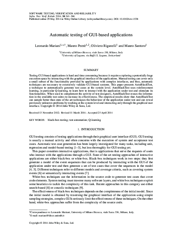 Pdf Automatic Testing Of Gui‐based Applications