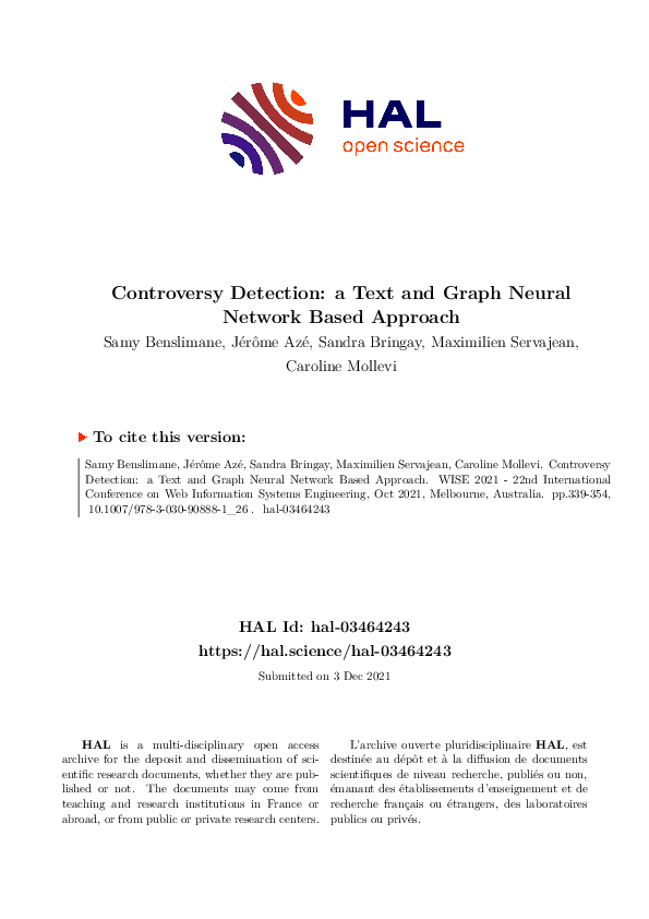 (PDF) Controversy Detection: A Text and Graph Neural Network Based Approach (PDF) Controversy Detection: A Text and Graph Neural Network Based Approach