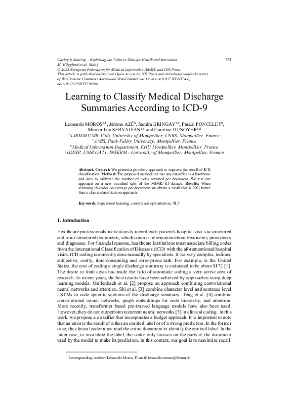 (PDF) Learning to Classify Medical Discharge Summaries According to ICD-9 | Jérôme Azé ...