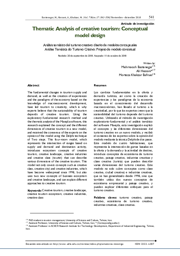 (PDF) Thematic analysis of creative tourism: Conceptual model design