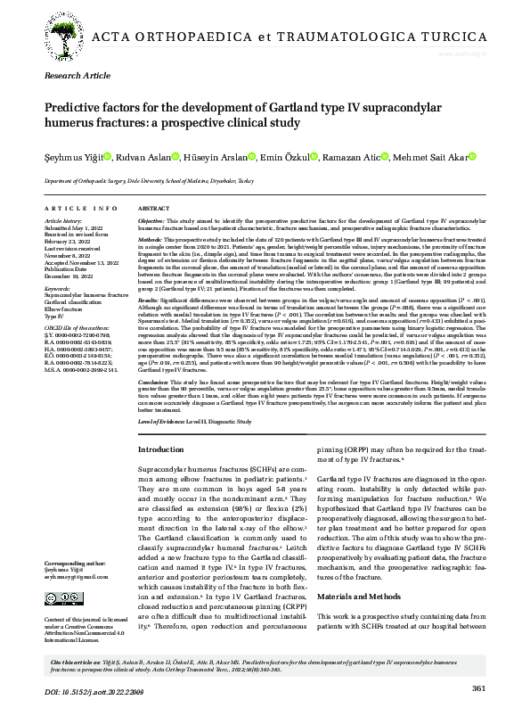 (PDF) Predictive factors for the development of Gartland type IV ...