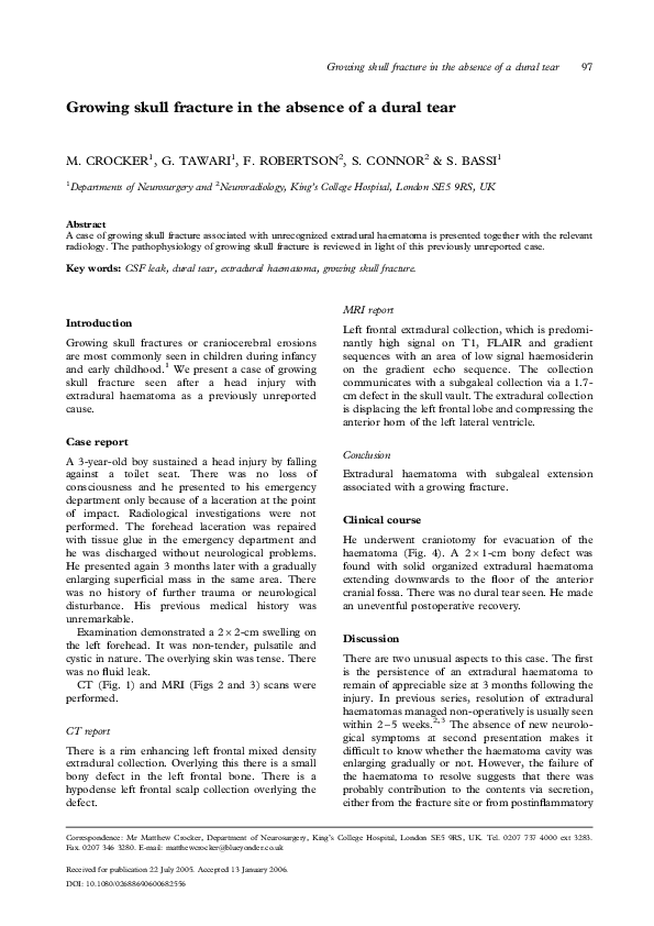 (PDF) Growing skull fracture in the absence of a dural tear