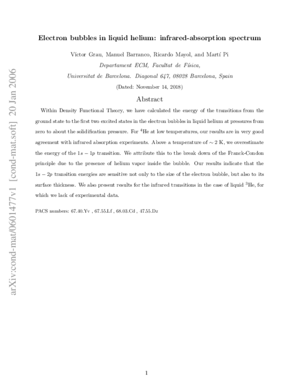 (PDF) Electron bubbles in liquid helium: infrared-absorption spectrum