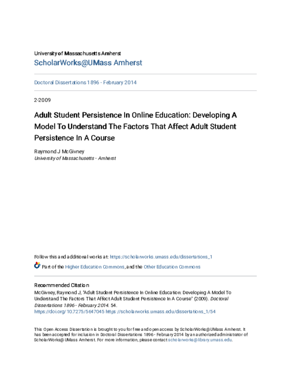 (PDF) Adult Student Persistence In Online Education: Developing A Model ...