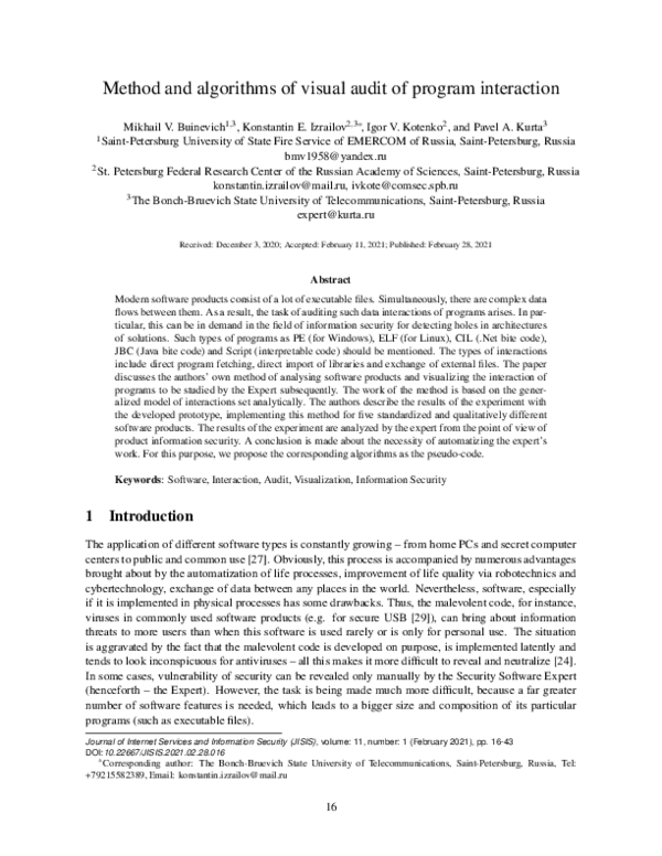 (PDF) Method and algorithms of visual audit of program interaction