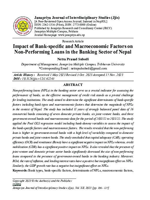 (PDF) Impact of Bank-specific and Macroeconomic Factors on Non ...