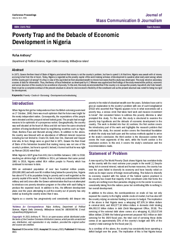 (PDF) Poverty Trap and the Debacle of Economic Development in Nigeria