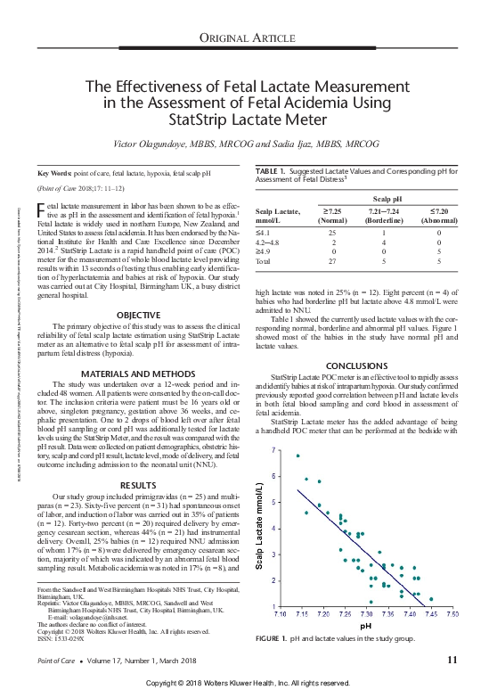 (PDF) The Effectiveness of Fetal Lactate Measurement in the Assessment ...