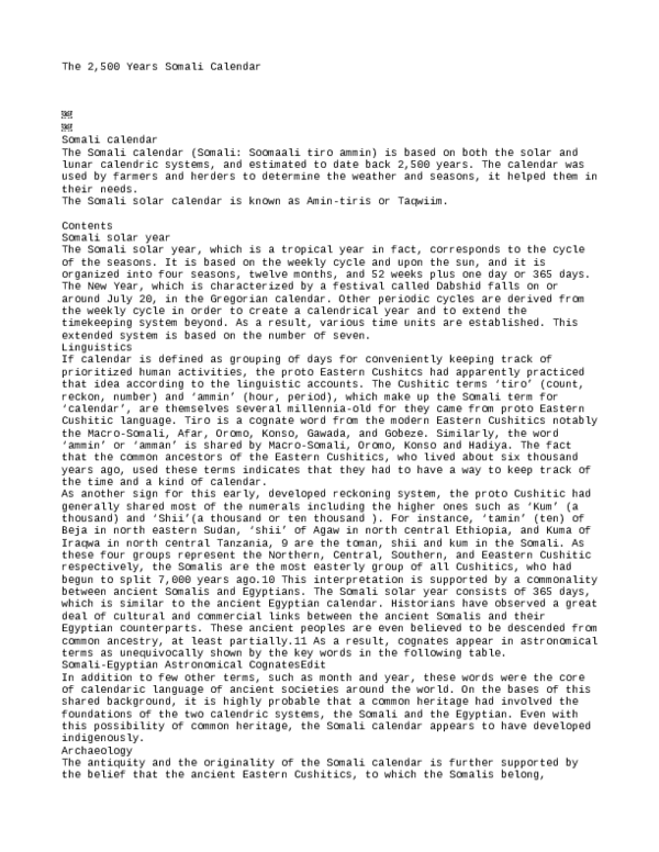 The 2,500 Years Somali Calendar Somali calendar The Somali calendar ...