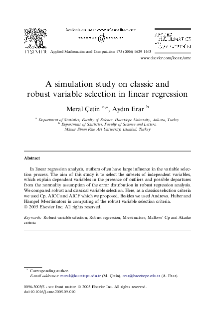 (PDF) A simulation study on classic and robust variable selection in linear regression