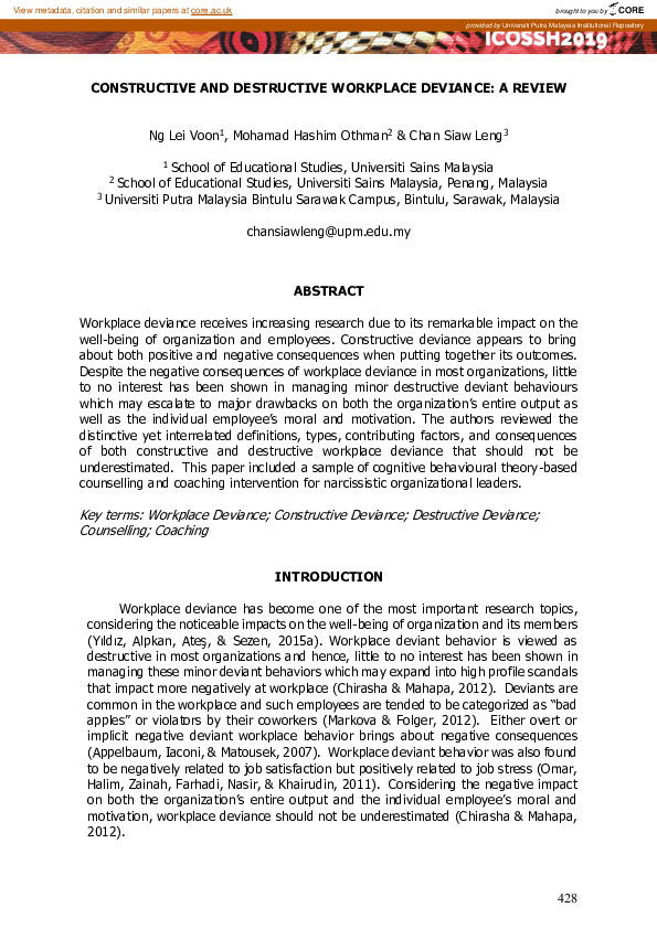 (PDF) Constructive and Destructive Workplace Deviance: A Review