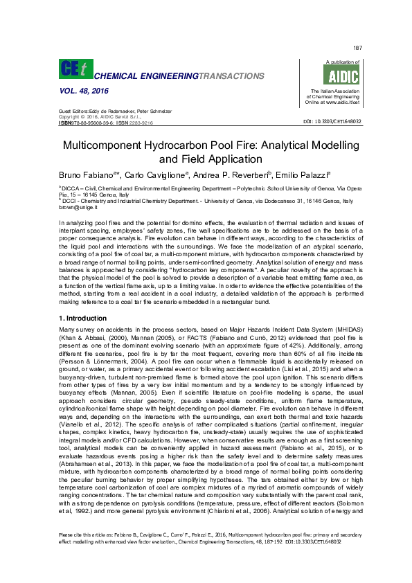 (PDF) Multicomponent Hydrocarbon Pool Fire: Analytical Modelling and ...