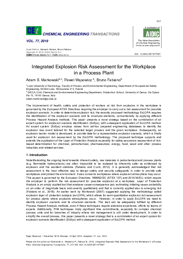 (PDF) Explosion Risk Assessment in Process Plants