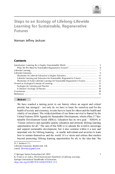 (PDF) Steps to an Ecology of Lifelong-Lifewide Learning for Sustainable ...