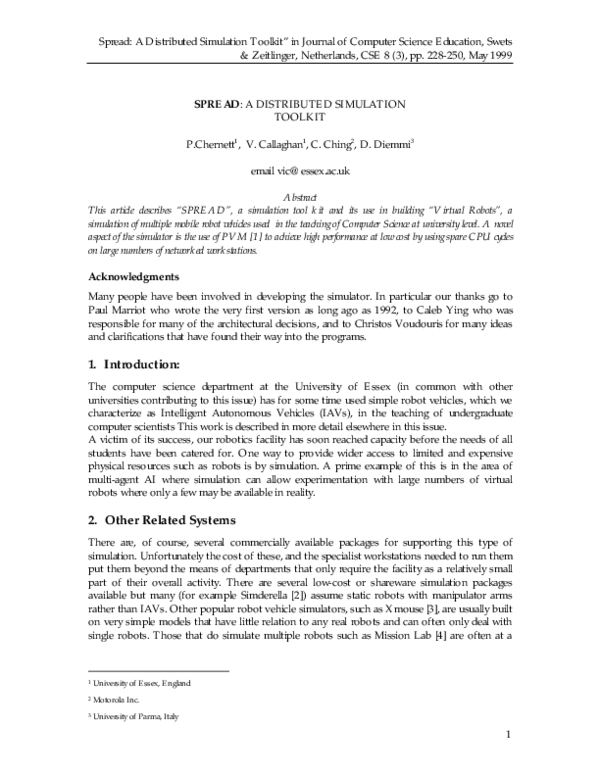 Pdf Spread A Distributed Simulation Toolkit Paul Chernett